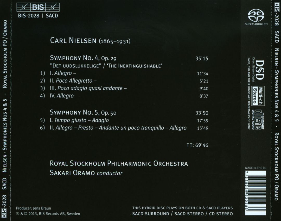 Carl Nielsen: Symphonies Nos. 4 "The Inextinguishable" & 5 – Royal Stockholm Philharmonic ...