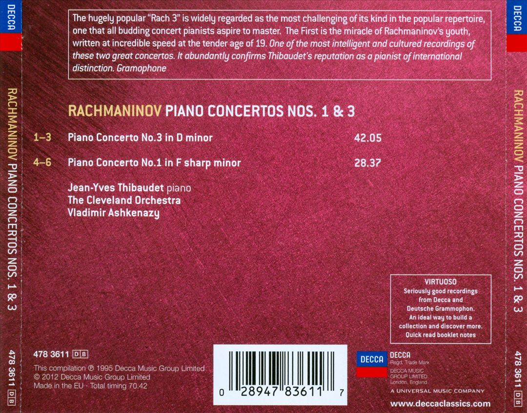 Rachmaninov: Piano Concerto Nos. 1 & 3 – Jean-Yves Thibaudet / Vladimir Ashkenazy / Cleveland ...