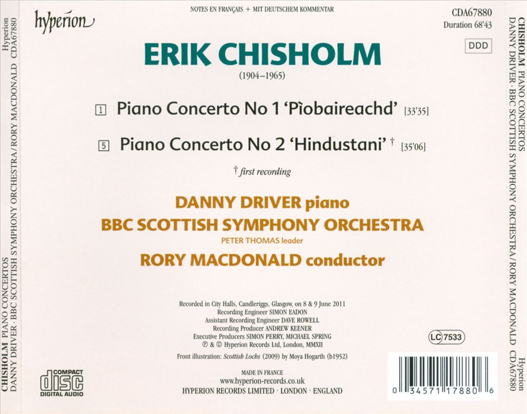 Erik Chisholm: Piano Concertos – Danny Driver / Rory MacDonald / BBC ...
