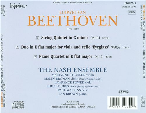 Beethoven: Piano Quartet, Op. 16; String Quintet, Op. 104 – Nash ...