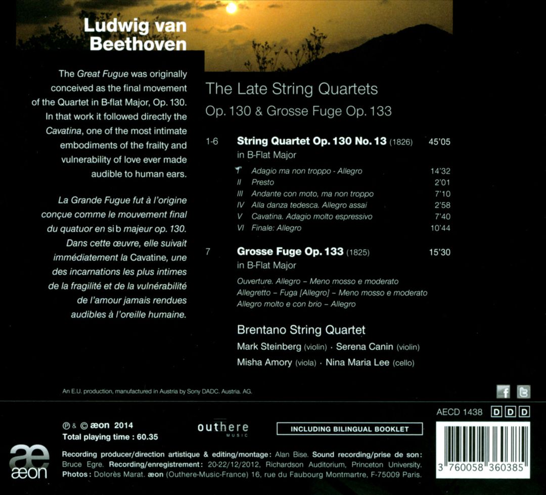 Beethoven: The Late String Quartets Op. 130; Grosse Fuge Op. 133 ...