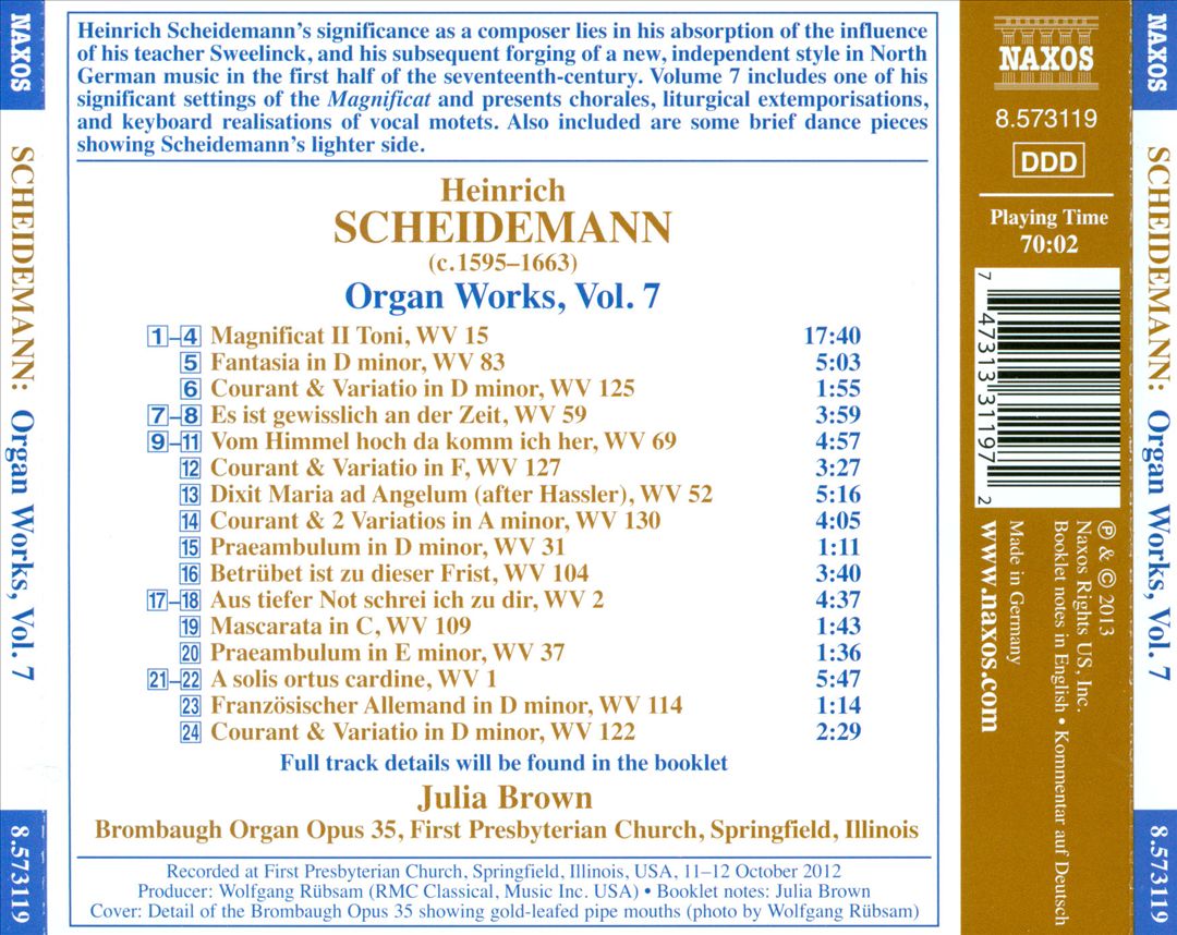 Heinrich Scheidemann: Organ Works, Vol. 7 – Julia Brown – MovieMars