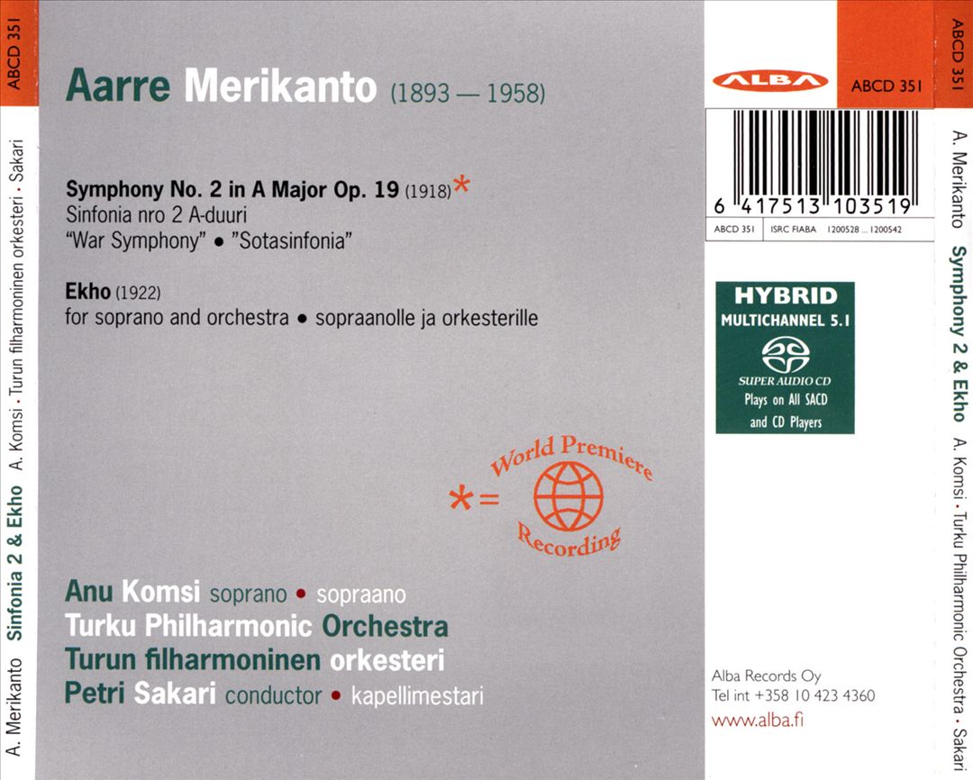 Aarre Merikanto: Symphony No. 2; Ekho – Anu Komsi / Turku Philharmonic ...