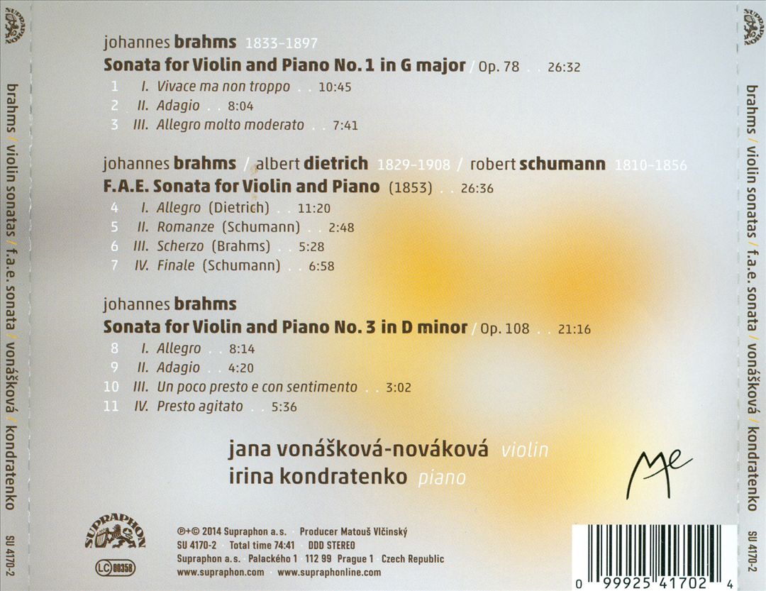 Brahms: Violin Sonatas Nos. 1 & 2; F.A.E. Sonata – Jana Vonásková ...