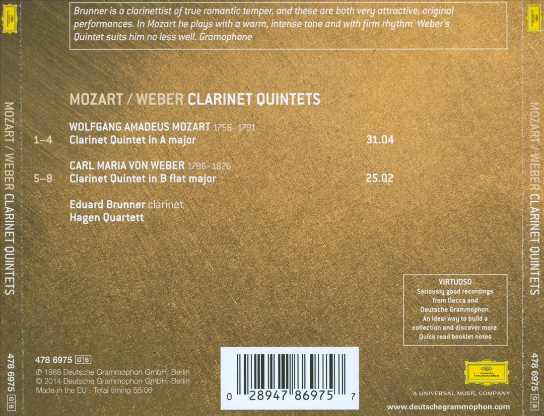 Mozart, Weber: Clarinet Quintets – Hagen Quartett/Eduard Brunner ...