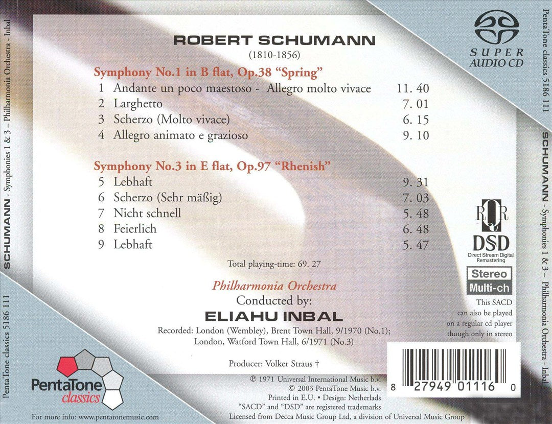 Schumann: Symphonies Nos. 1 ("Spring") & 3 ("Rhenish") – Eliahu Inbal ...