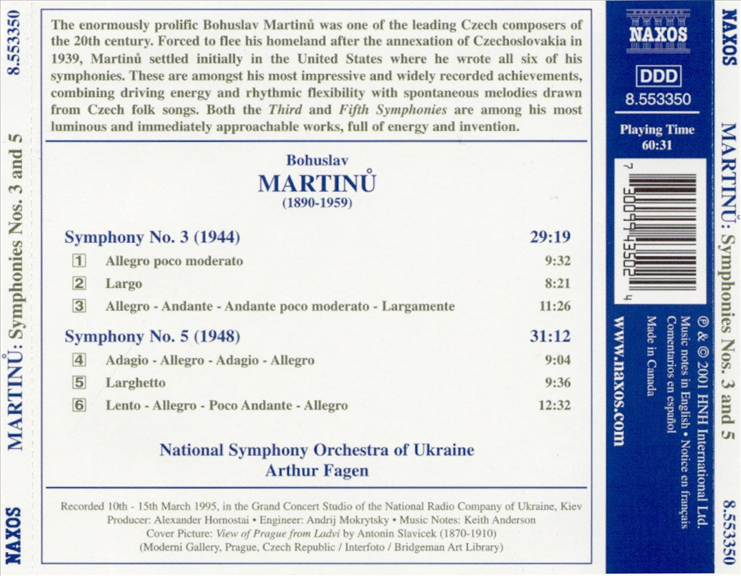 Martinu: Symphonies Nos. 3 & 5 – Arthur Fagen / National Symphony ...