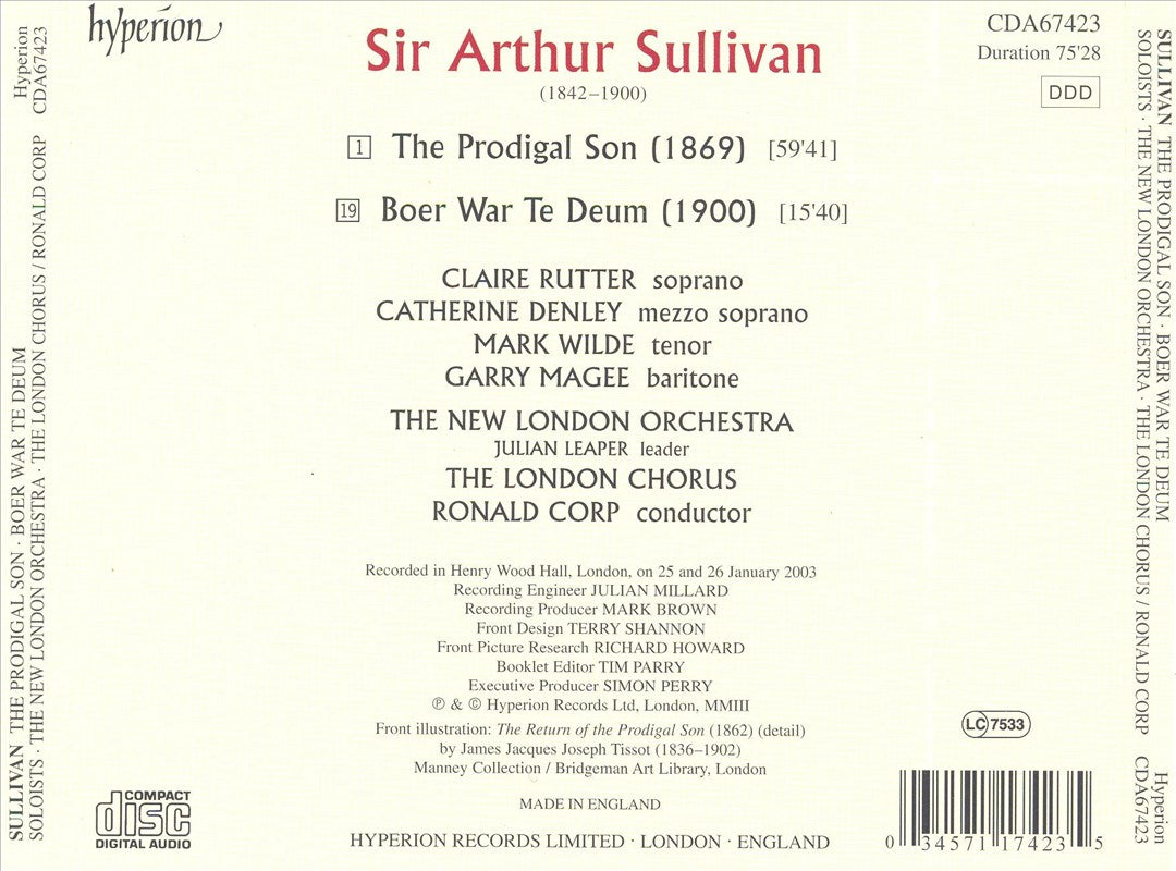 Arthur Sullivan: The Prodigal Son; Boer War Te Deum – Ronald Corp ...