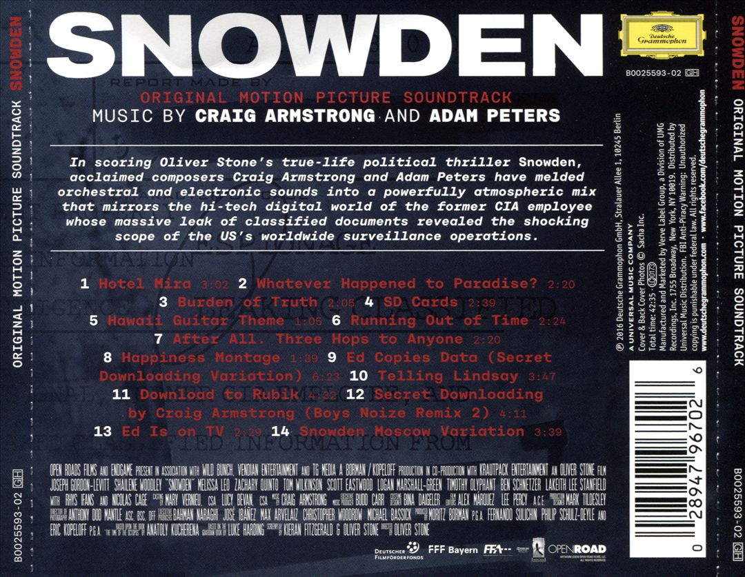 Snowden [Original Motion Picture Soundtrack] – Craig Armstrong and Adam ...