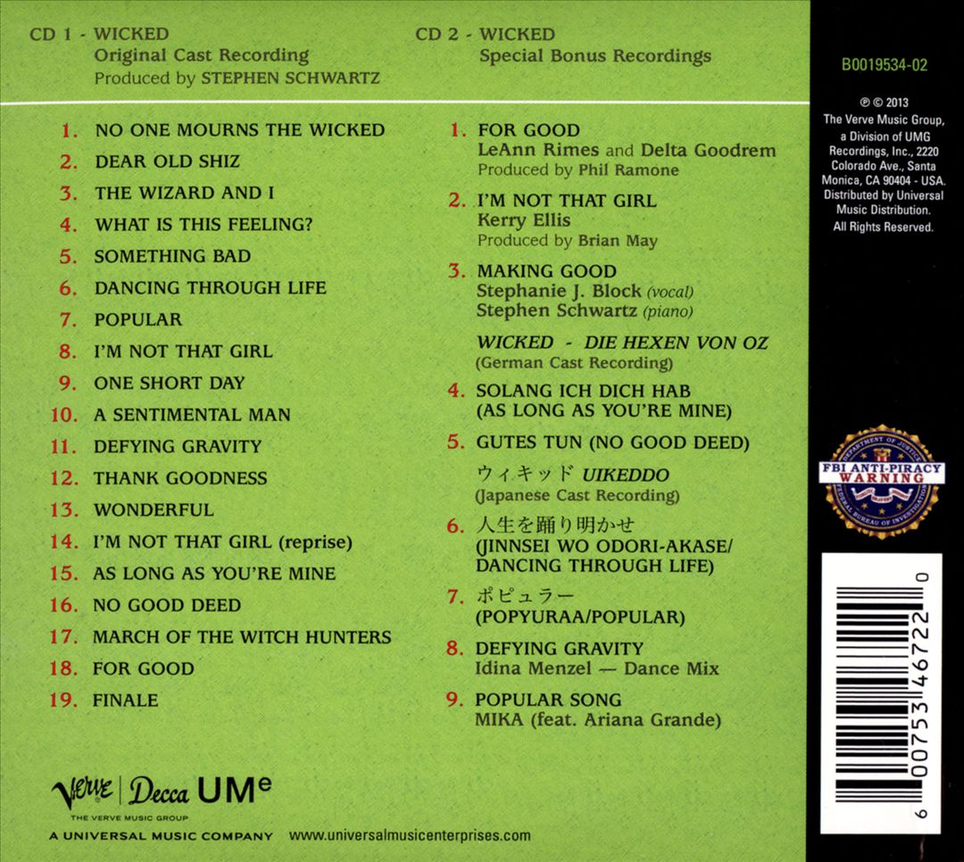 Wicked [Original Broadway Cast Recording] [Deluxe Edition] – Original ...